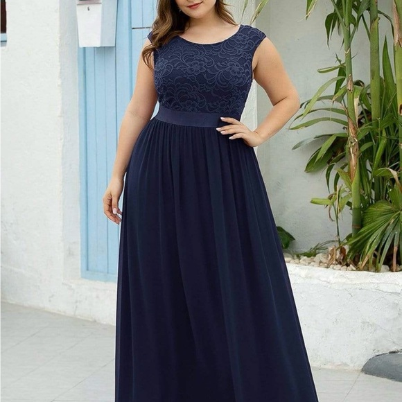 Ever Pretty | Dresses | Elegant Navy Blue Lace Bodice And Chiffon ...